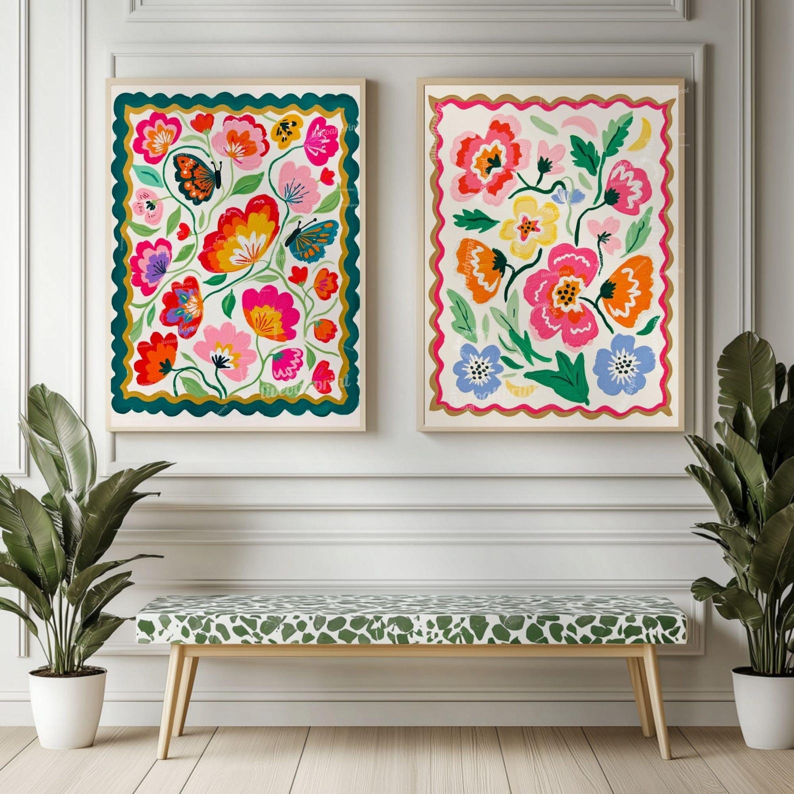 Pastel Floral Art Print – Retro Folk Art, Cottagecore Style - Etsy