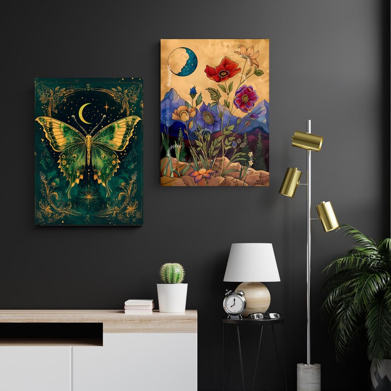 Mystical Emerald Green Vintage Butterfly Print - Crescent Moon Art ...
