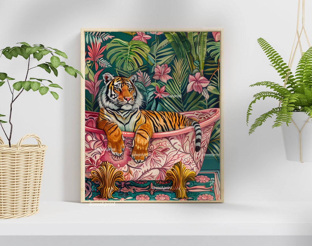 Tiger in A Bathtub in A Luxury Bathroom - Maximalist Bathroom Decor ...
