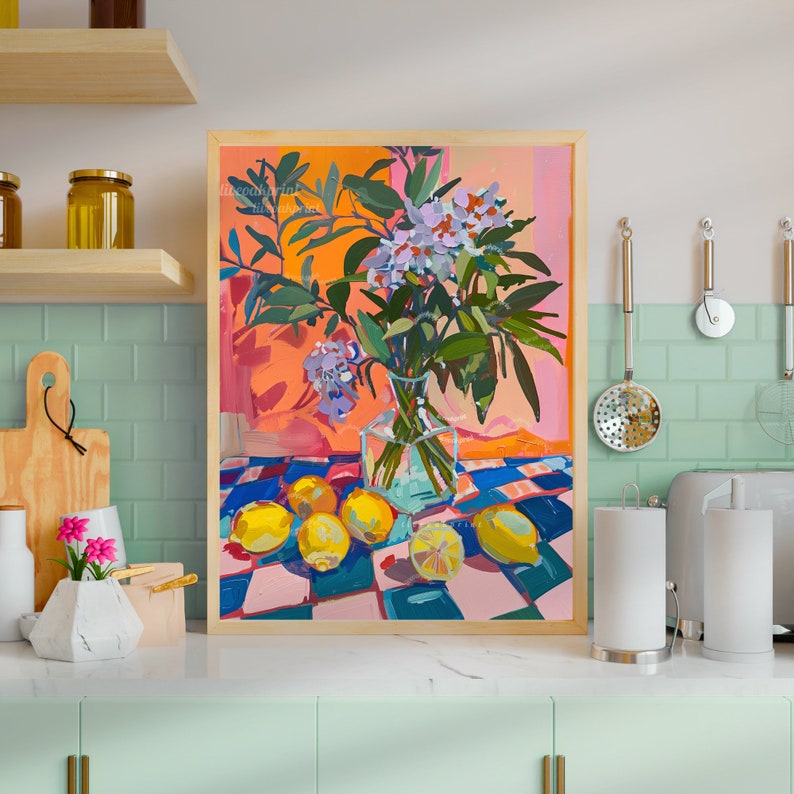 Maximalist Lemons Print - Kitschy Kitchen Decor - Floral Lemon Print ...