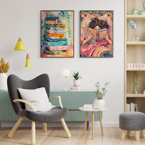 Pastel Stack of Books Print - Cottagecore Book Print - Cozy Library ...