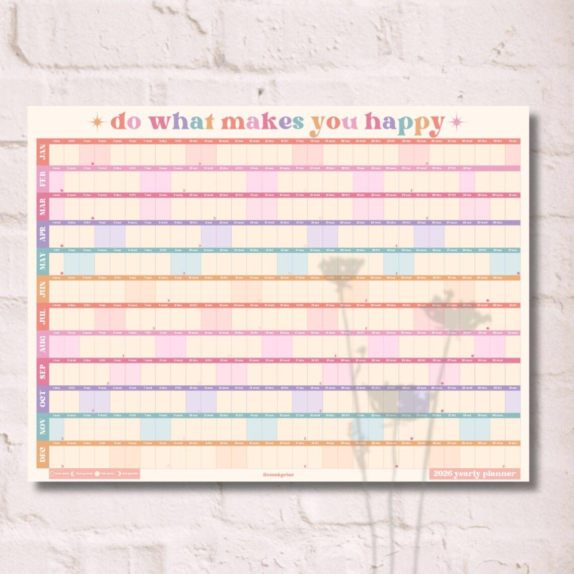 2026 One Page Wall Calendar: Bright Pastels - Large Year at A Glance ...