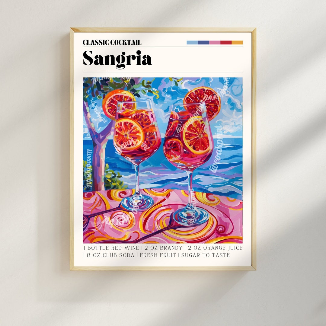 Sangria Print - Sangria Wall Art - Bar Cart Decor - Classic Cocktail ...