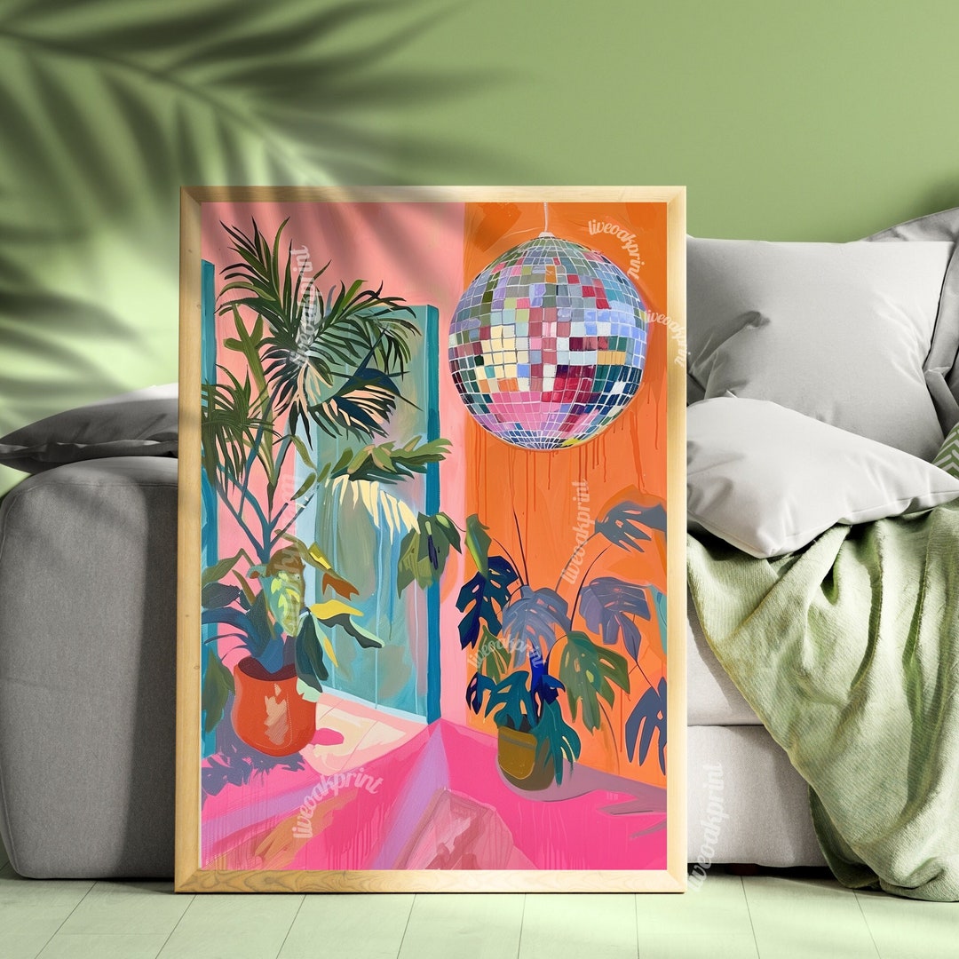 1970s Retro Inspired Disco Interior Print - Disco Living Room Print ...
