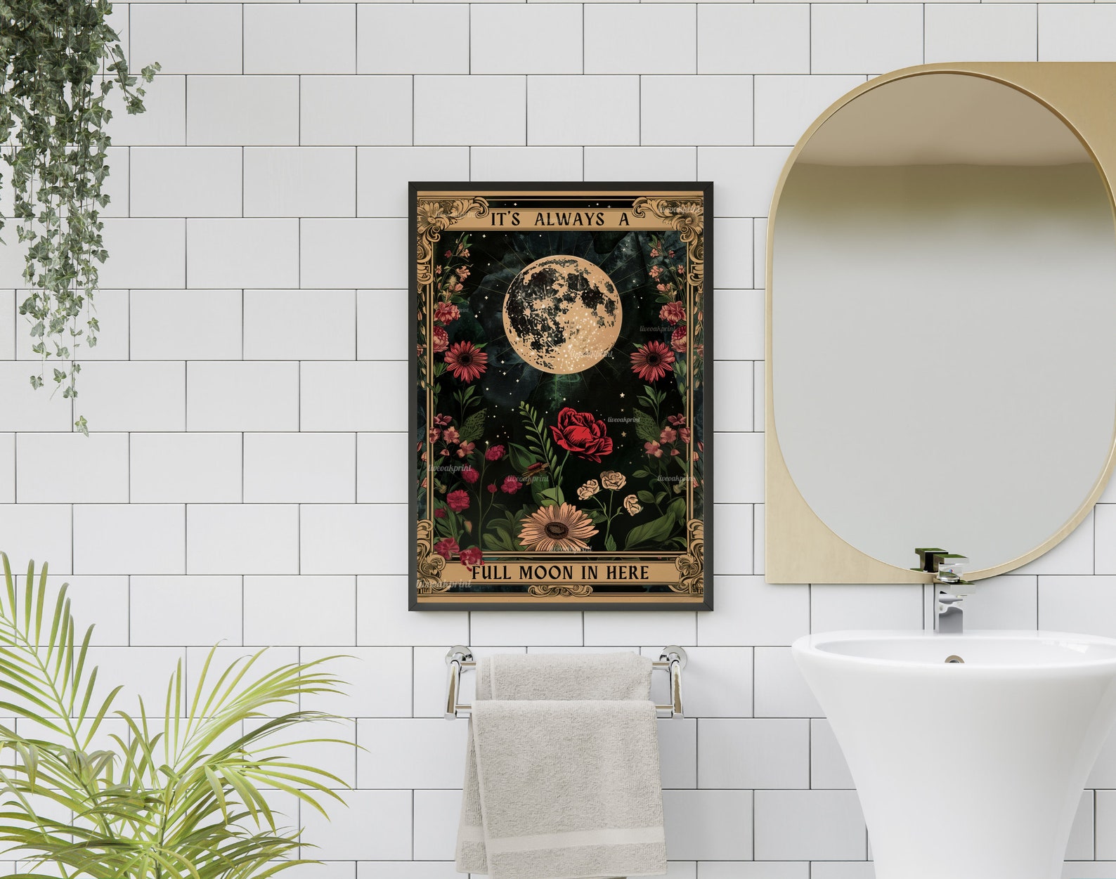 Full Moon Bathroom Print – Witchy Bathroom Wall Art, Funny Celestial ...