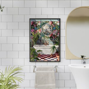 Disco Bathroom Print - Disco Ball Bathtub Wall Art - Dopamine Decor for ...