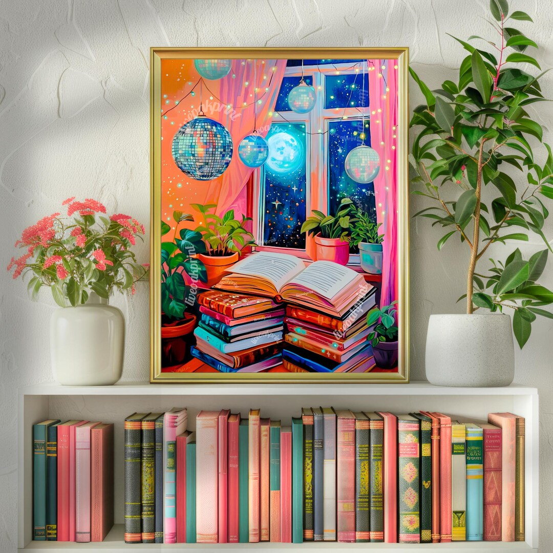 Mystical Reading Nook - Stack of Books Print - Book Lover Print, Stack ...