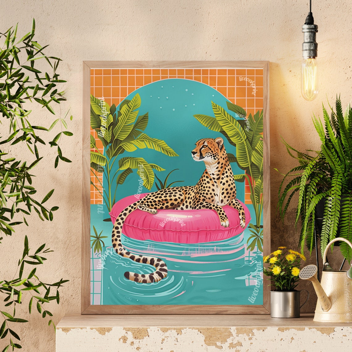 Cheetah Floating in a Pool - Summer Wall Art - Maximalist Wall Art ...
