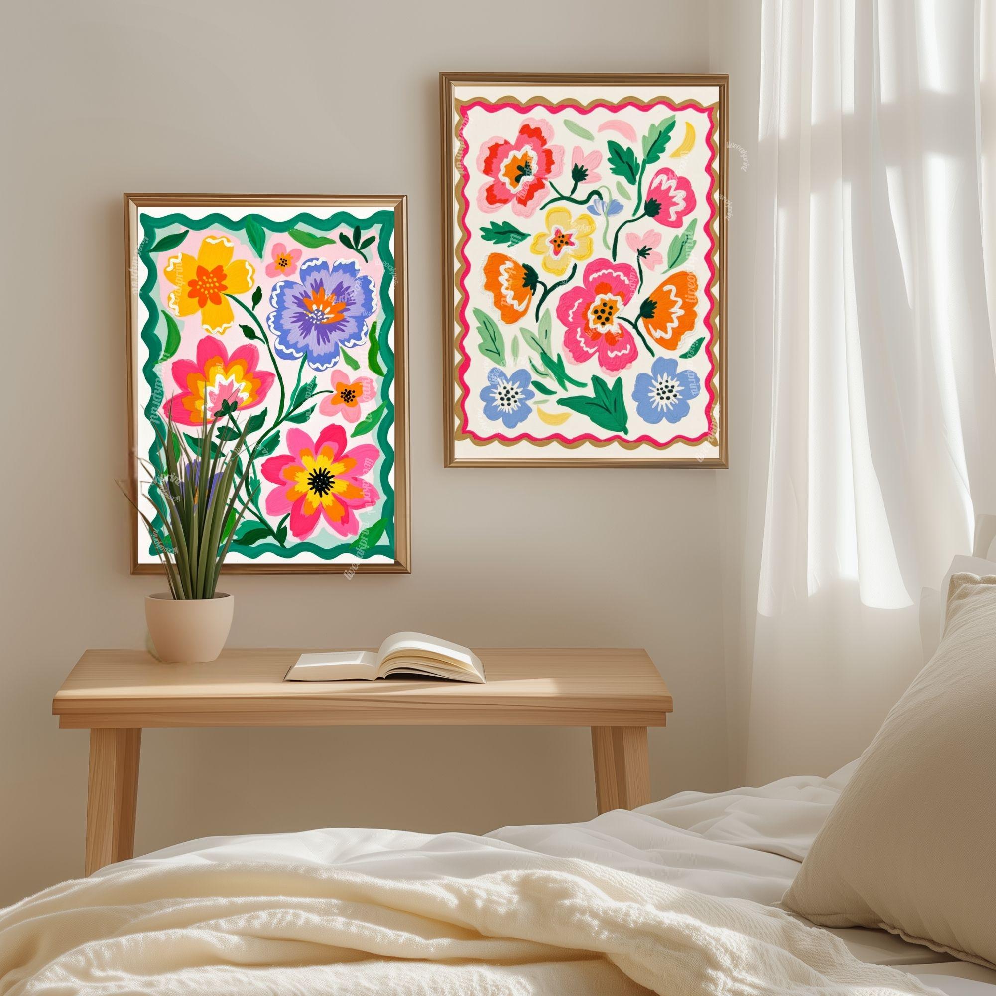 Pastel Floral Art Print – Retro Folk Art, Cottagecore Style - Etsy