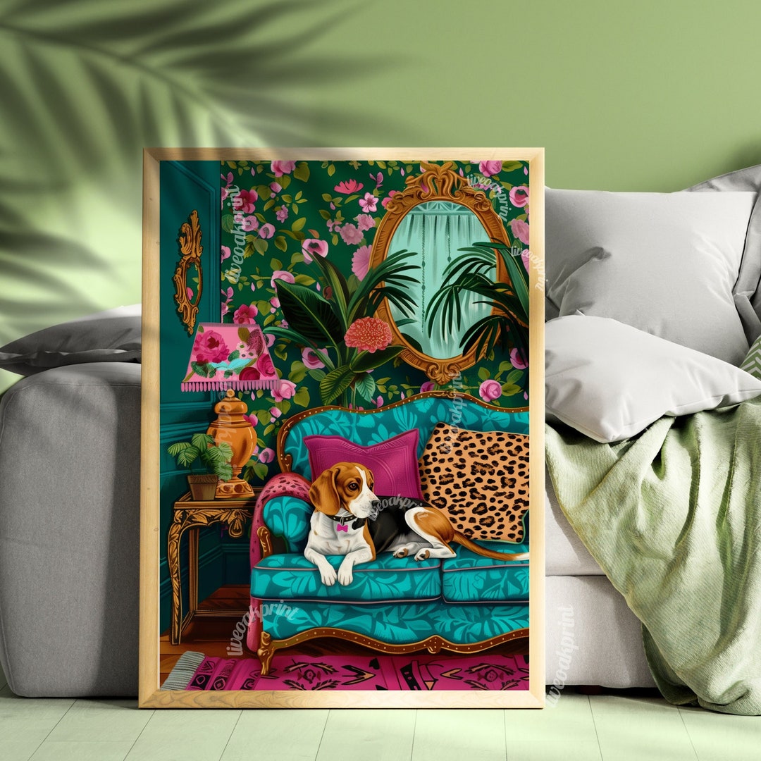 Beagle Print - Vintage Dog Print - Pink Maximalist Print - Beagle Wall ...