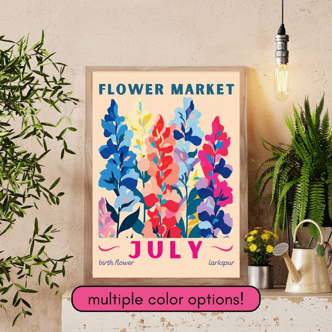 July Flower Market Birth Flower Illustrations July Birthflower Print ...