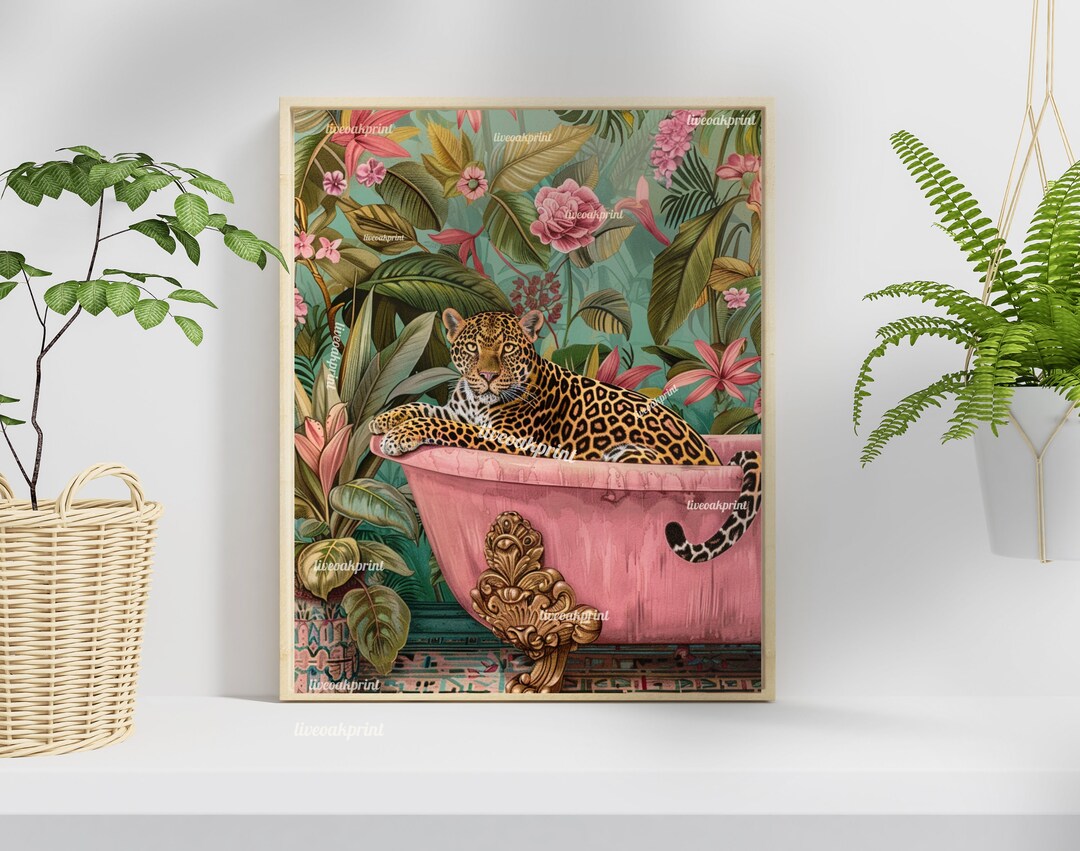 Leopard in A Bathtub in A Vintage Bathroom - Maximalist Bathroom Decor ...