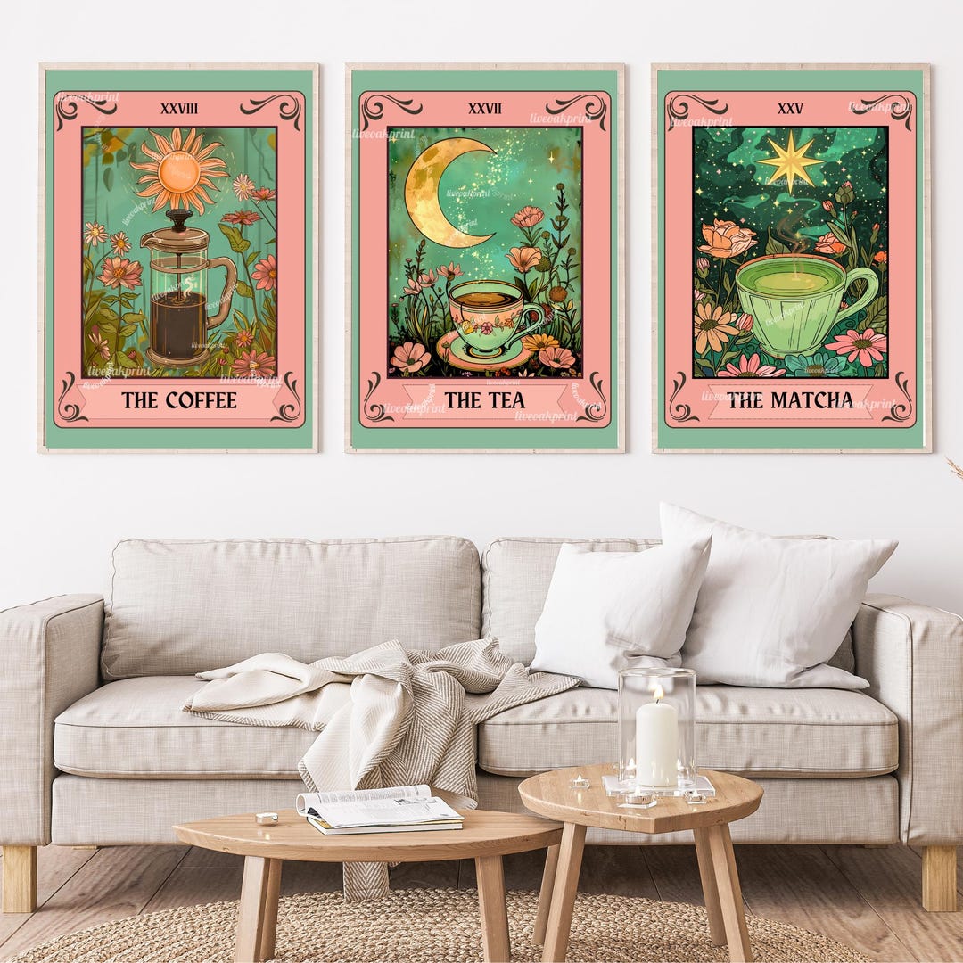 The Matcha, the Coffee, and the Tea Tarot Card Print Set - Boho Kitchen ...