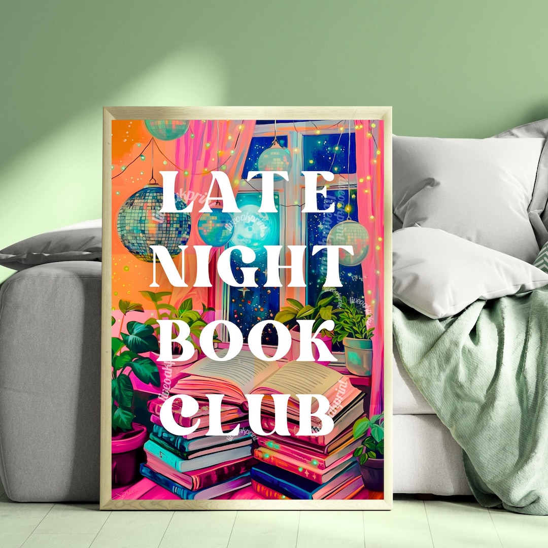 Late Night Book Club Sign - Disco Reading Print - Trendy Reading Poster ...
