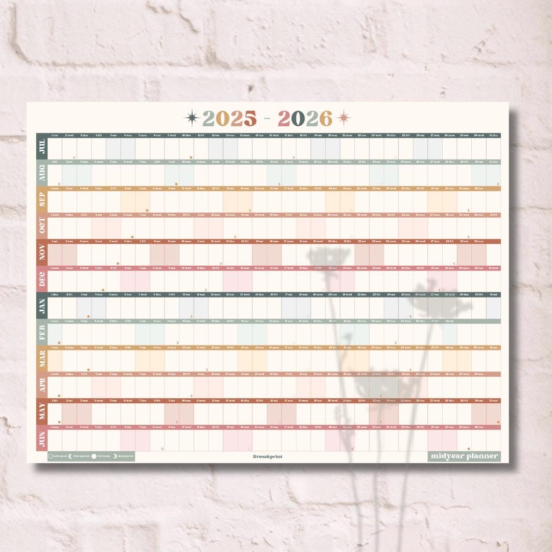 Boho Earth Tones Mid Year Calendar 2025–2026 – Academic Wall Planner ...
