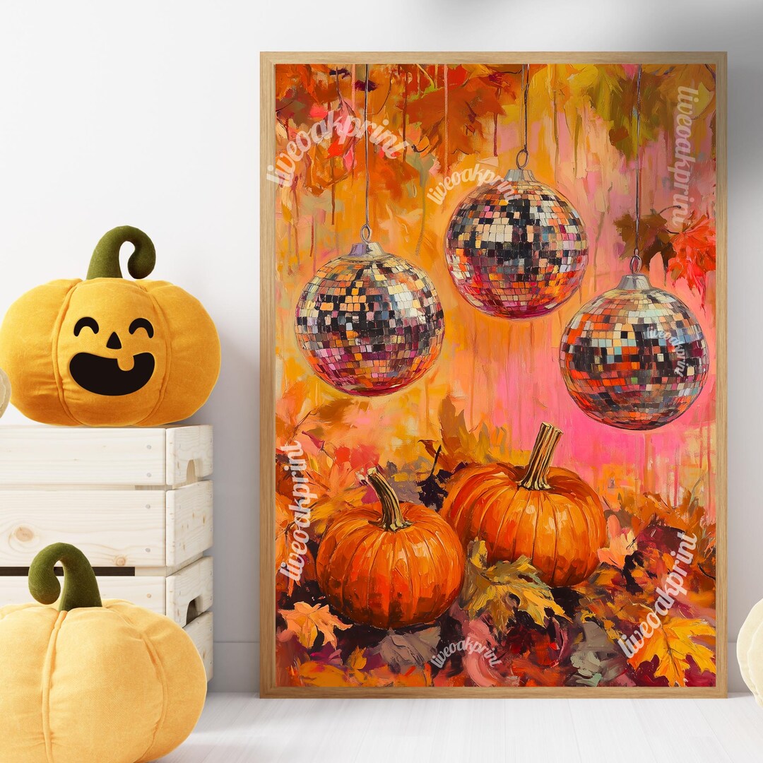 Disco Pumpkins - Disco Ball Autumn Print - Spooky Season Decor - Fall ...