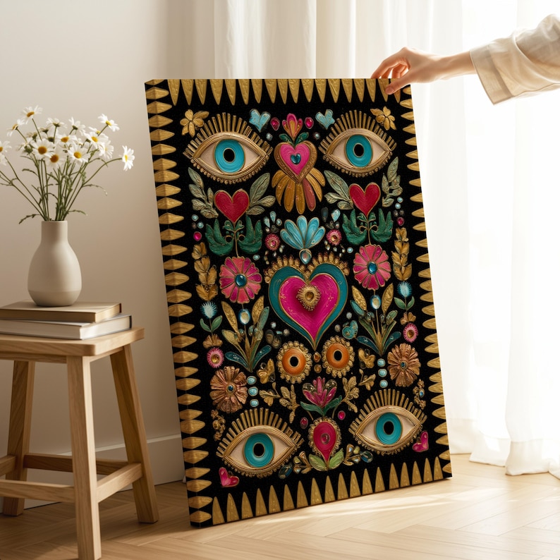Psychedelic Eye Art Print - Eye and Heart Wall Art Maximalist Floral ...