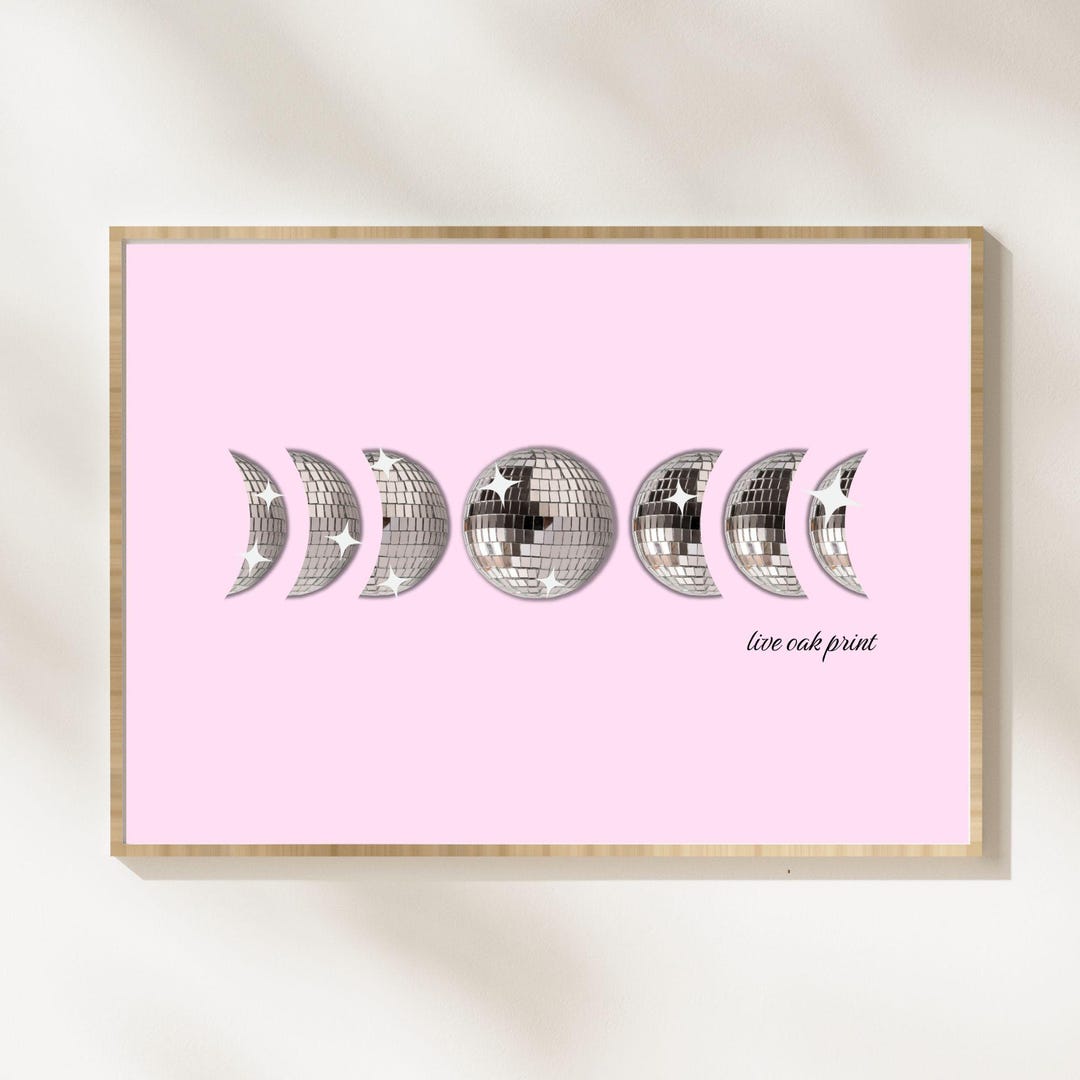 Pink Disco Ball Moon Phases Print – Groovy Witchy Art (digital Download ...