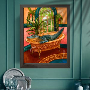 Gator in Bathtub Bathroom Print - Funny Alligator Wall Art - Quirky ...