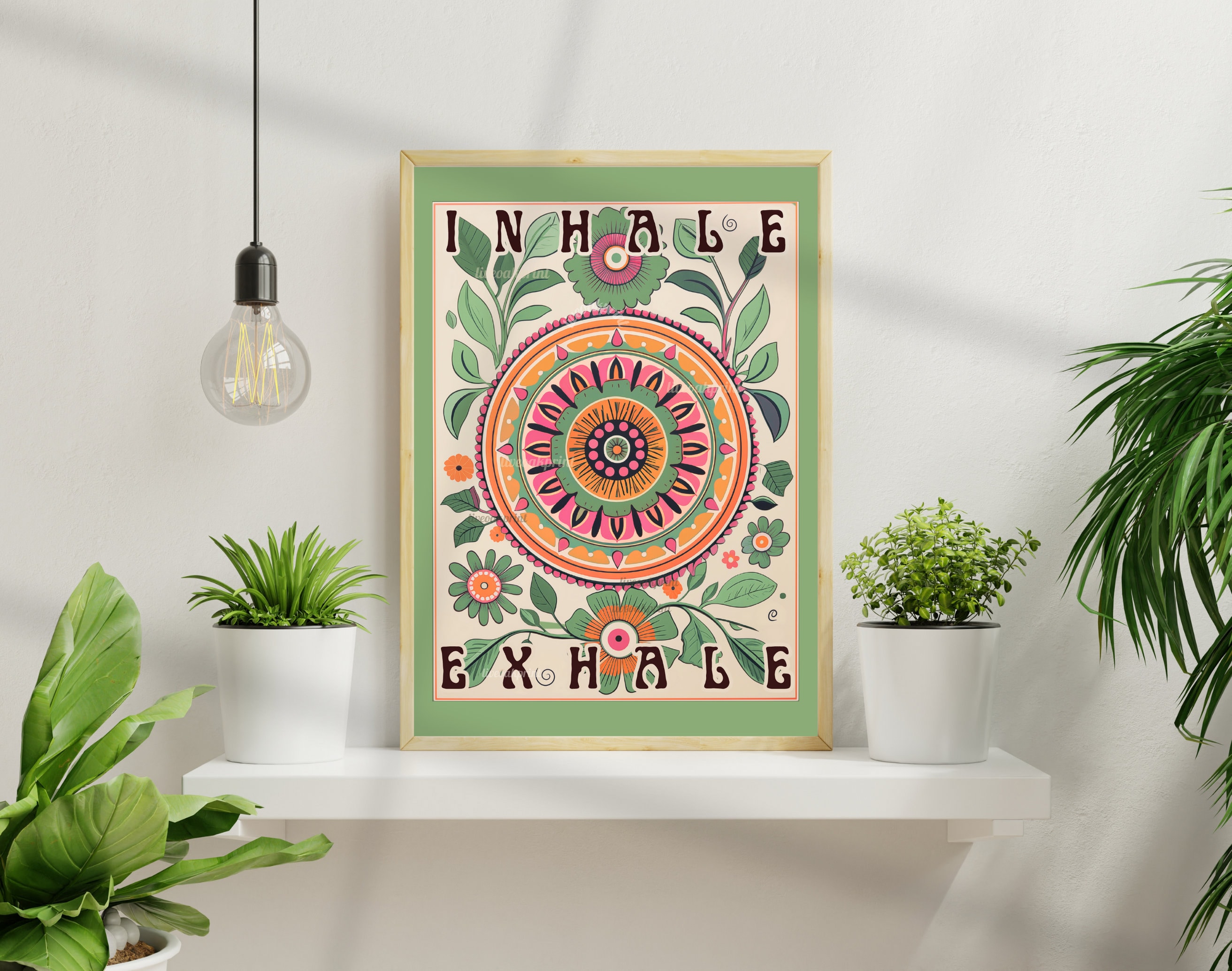 Sage Green Inhale Exhale Print - Boho Wall Art - Sage Green Mandala ...