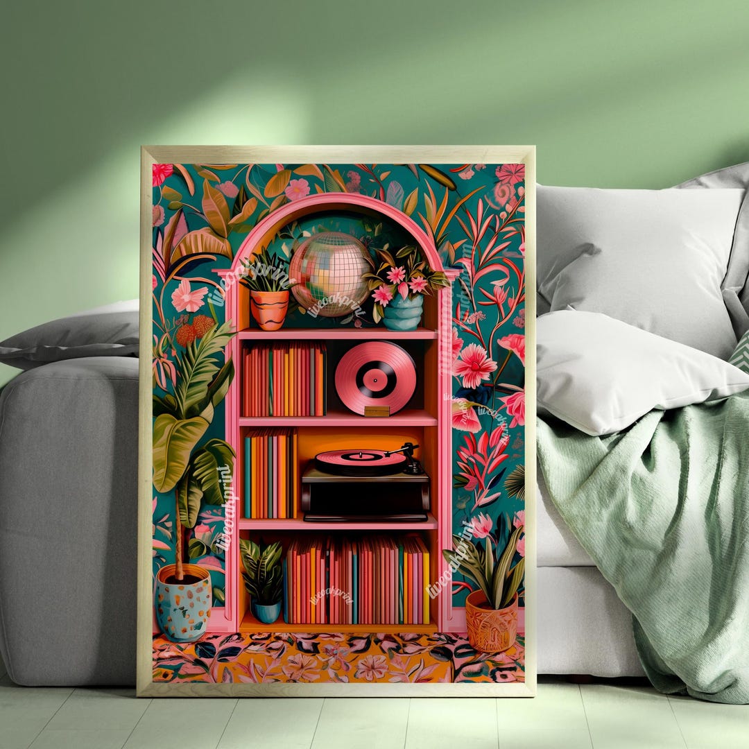 Disco Record Player Print - Maximalist Wall Art - 1970s Record Player ...