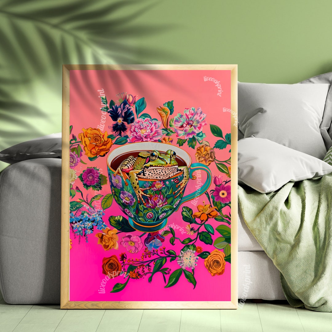 Frog in A Coffee Cup - Frog Kitchen Decor - Maximalist Wall Art - Frog ...