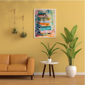Pastel Stack of Books Print - Cottagecore Book Print - Cozy Library ...