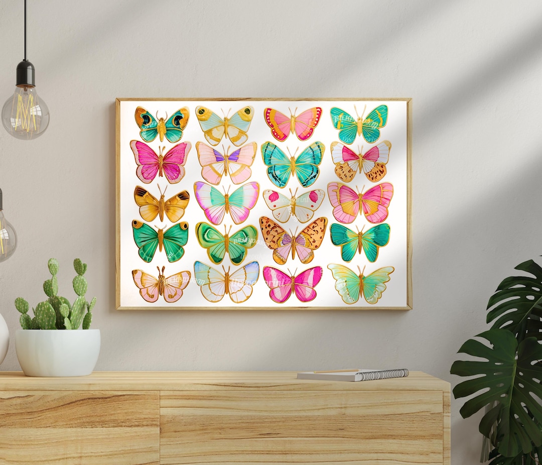 Gold and Colorful Butterfly Wall Art - Horizontal Butterfly Statement ...