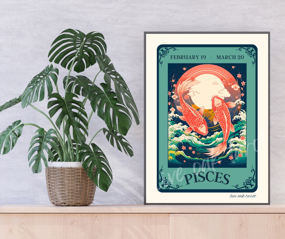 Pisces Tarot Print Pisces Tarot Card Poster Pisces Wall Art Zodiac Art ...