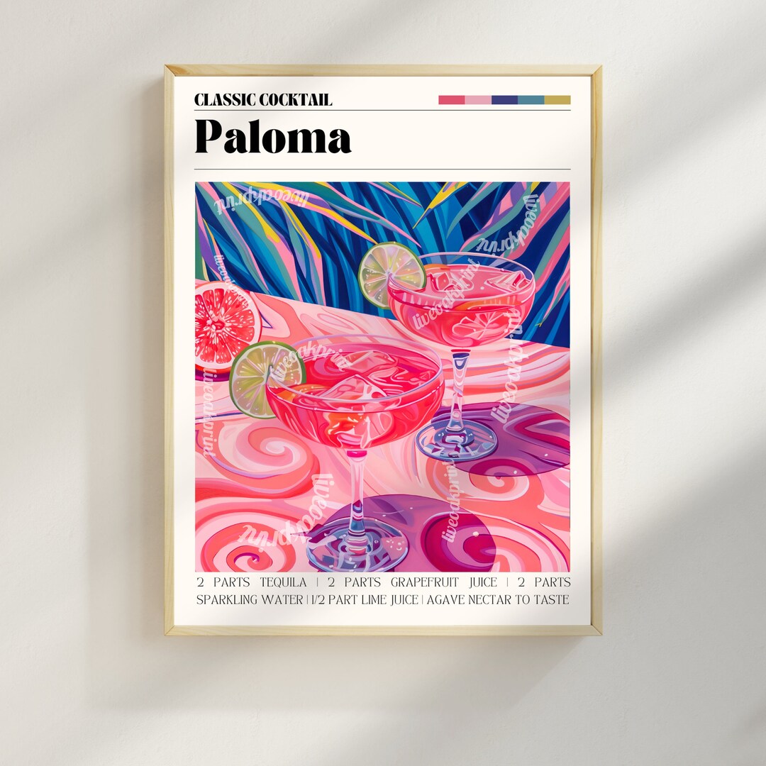 Paloma Cocktail Print - Paloma Wall Art - Bar Cart Art - Classic ...