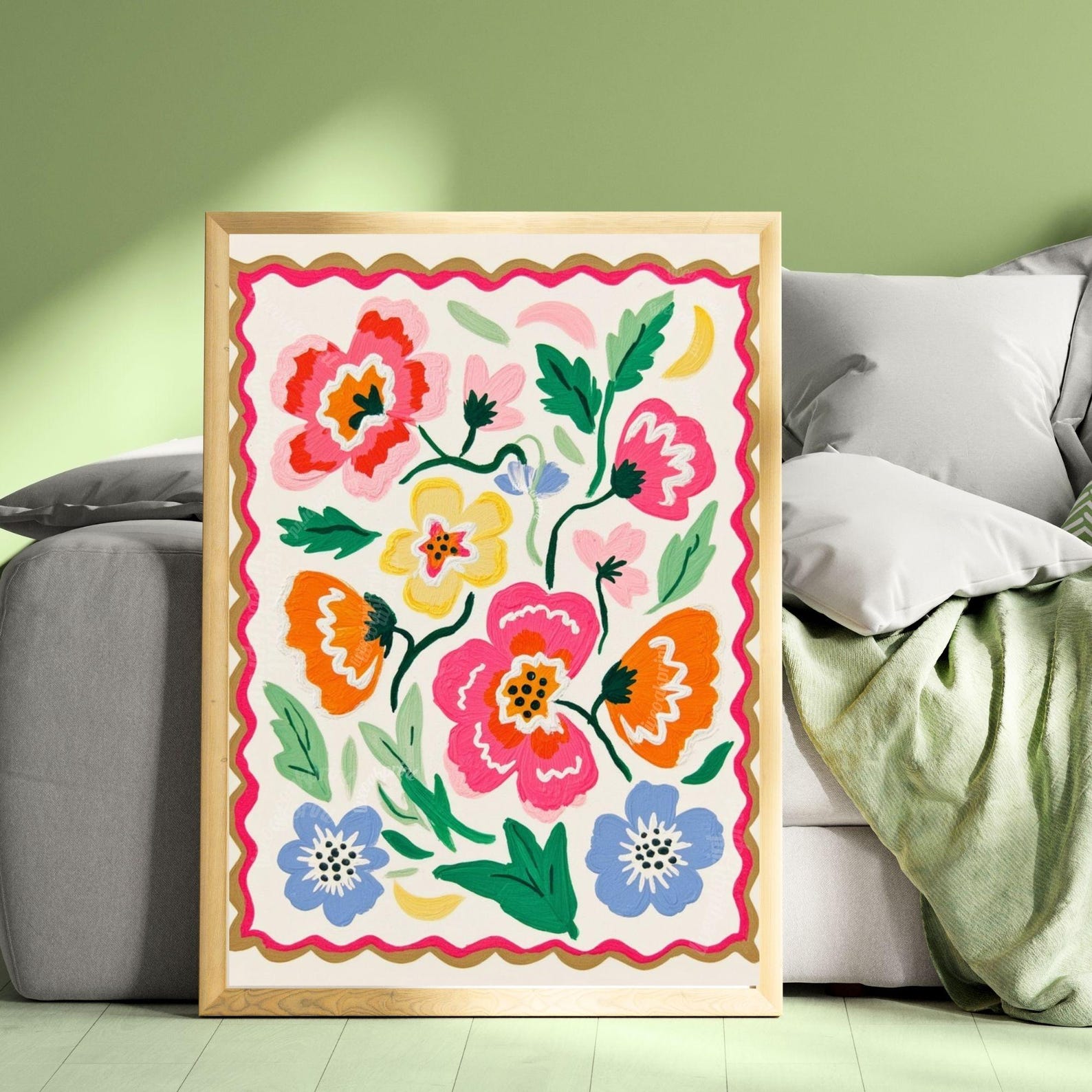 Pastel Floral Art Print – Retro Folk Art, Cottagecore Style - Etsy