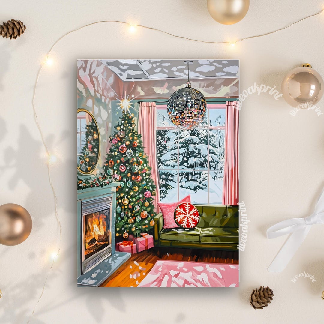 Christmas Disco Living Room Greeting Cards - Hygge Christmas Living ...