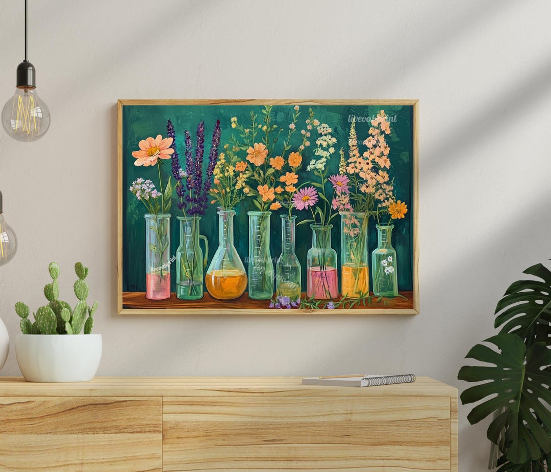 Flasks, Test Tubes & Wildflowers - Science Wall Art - Botanical Lab ...