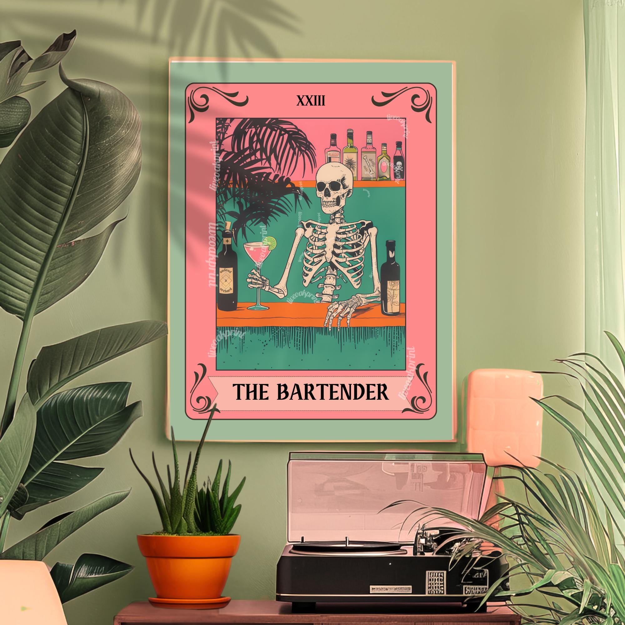 The Bartender Tarot Card Print - Skeleton Wall Art - Bar Cart Art ...