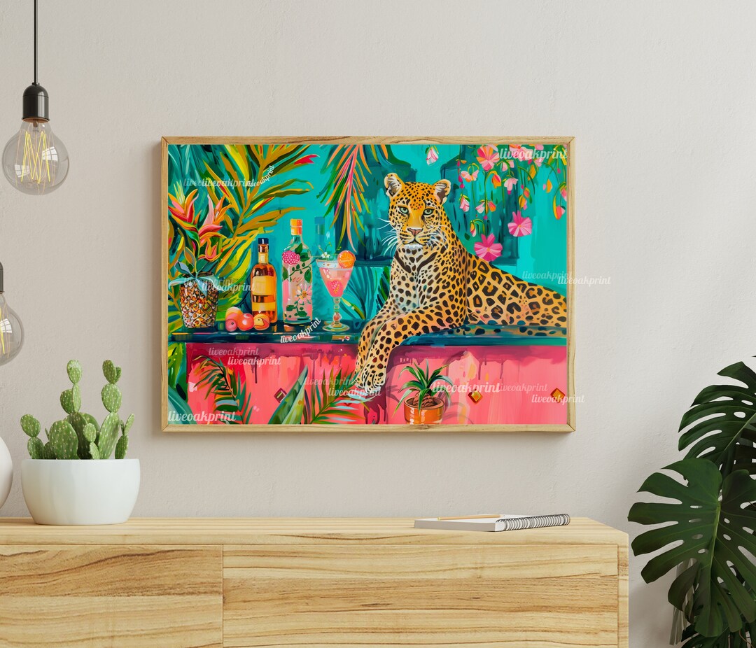 Leopard Bartender - Maximalist Bar Art - Maximalist Bar Cart Print ...