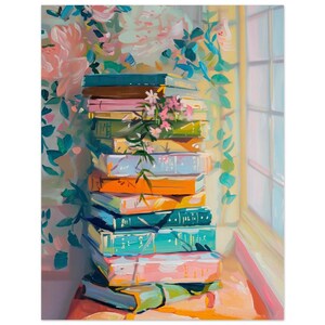 Pastel Stack of Books Print - Cottagecore Book Print - Cozy Library ...