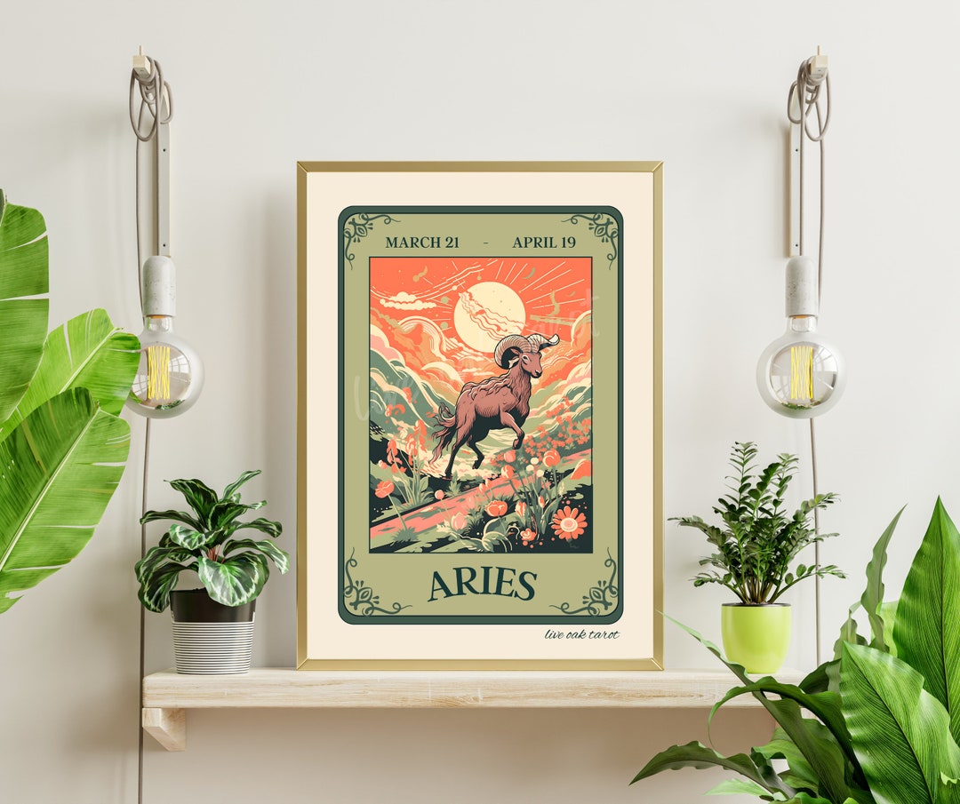 Aries Tarot Print Aries Tarot Card Poster Aries Wall Art Aries Zodiac ...