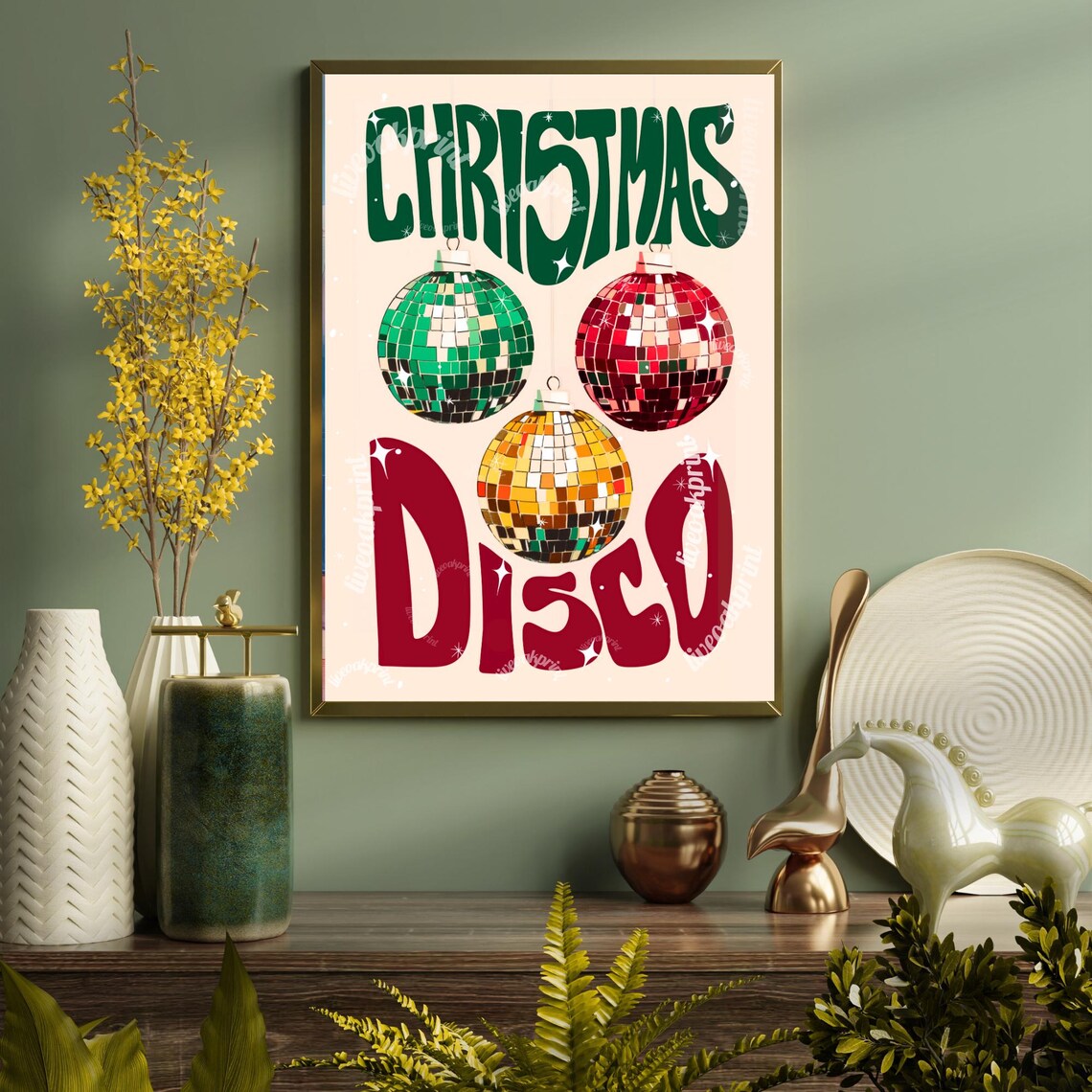 Christmas Disco Print - Vibrant Disco Christmas Print | Festive Wall ...