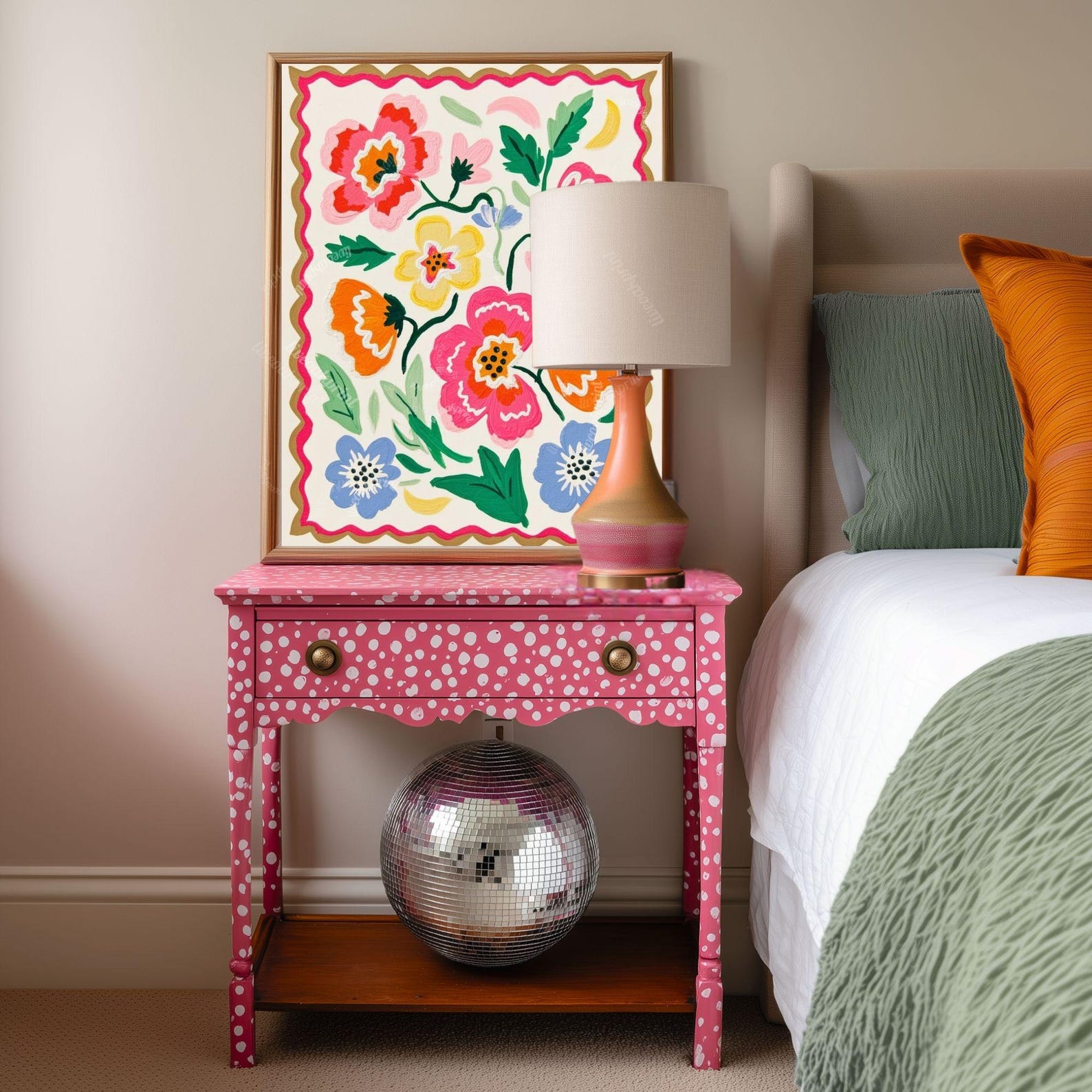 Pastel Floral Art Print – Retro Folk Art, Cottagecore Style - Etsy