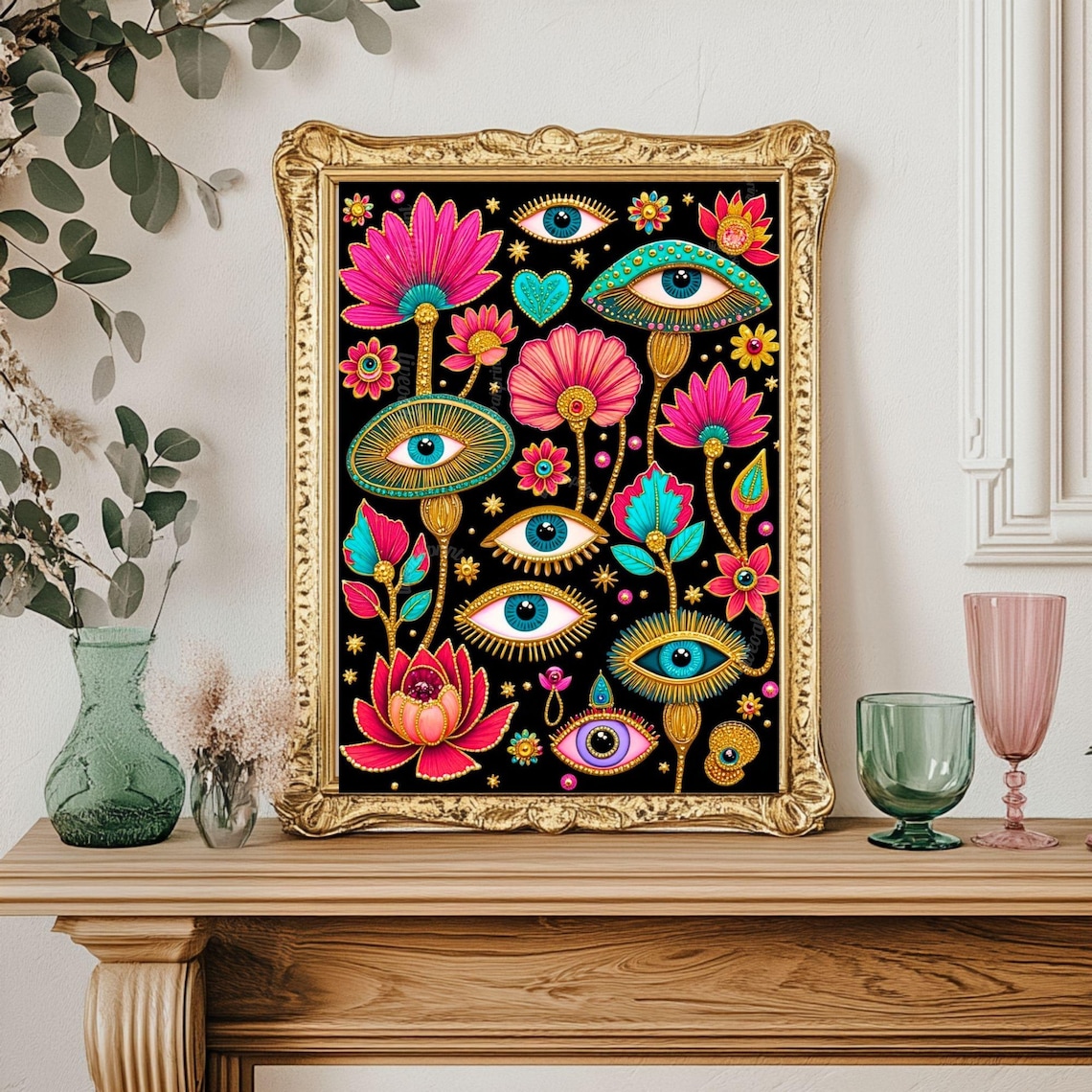Magical Forest Wall Art - Surreal Eye Maximalist Decor for Bedroom or ...