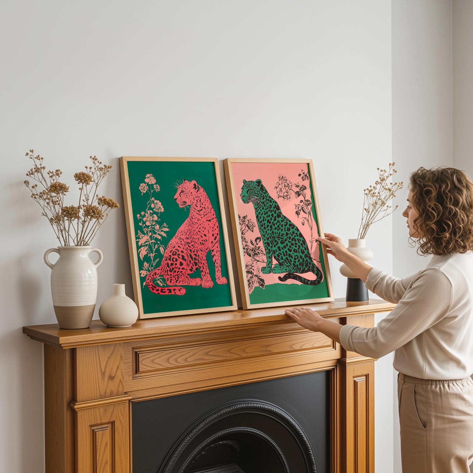 Emerald Leopard and Pink Leopard Art Set of Two Prints - Bold ...