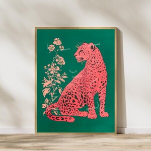 Emerald Leopard and Pink Leopard Art Set of Two Prints - Bold ...