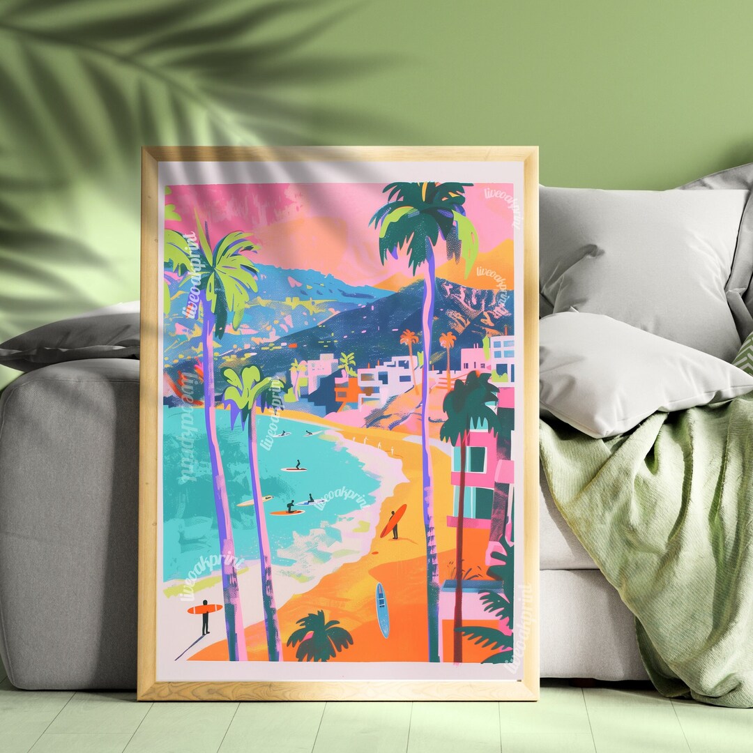 Surfing in Puerto Rico 90s Style Vintage Beach Print Maximalist Wall ...