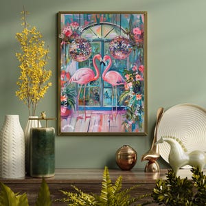 Disco Flamingos in Love ! - Maximalist Funky Wall Art - Retro Flamingo ...