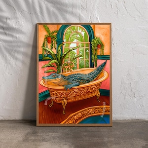 Gator in Bathtub Bathroom Print - Funny Alligator Wall Art - Quirky ...