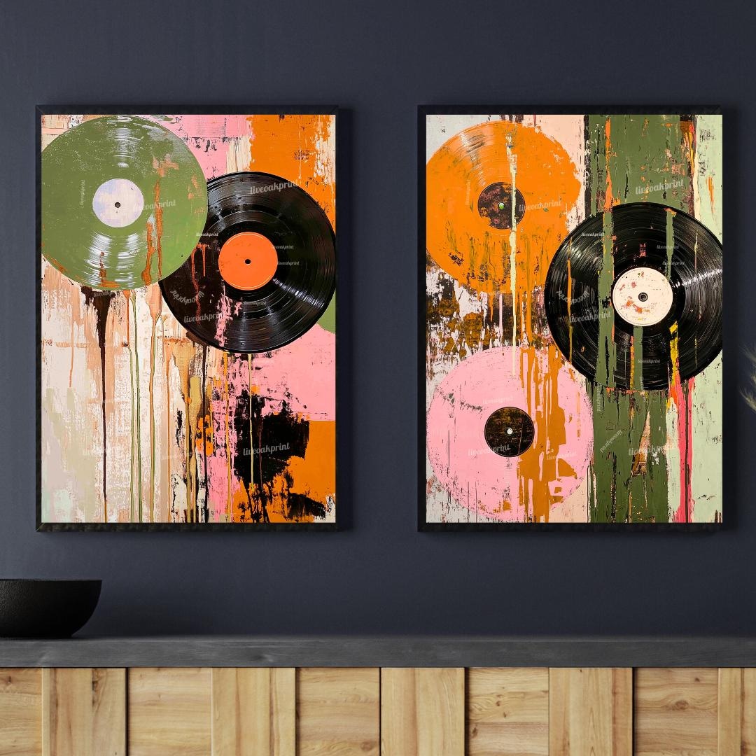 Retro Vinyl Record Art Set - Mid-century Music Room Prints - Record ...