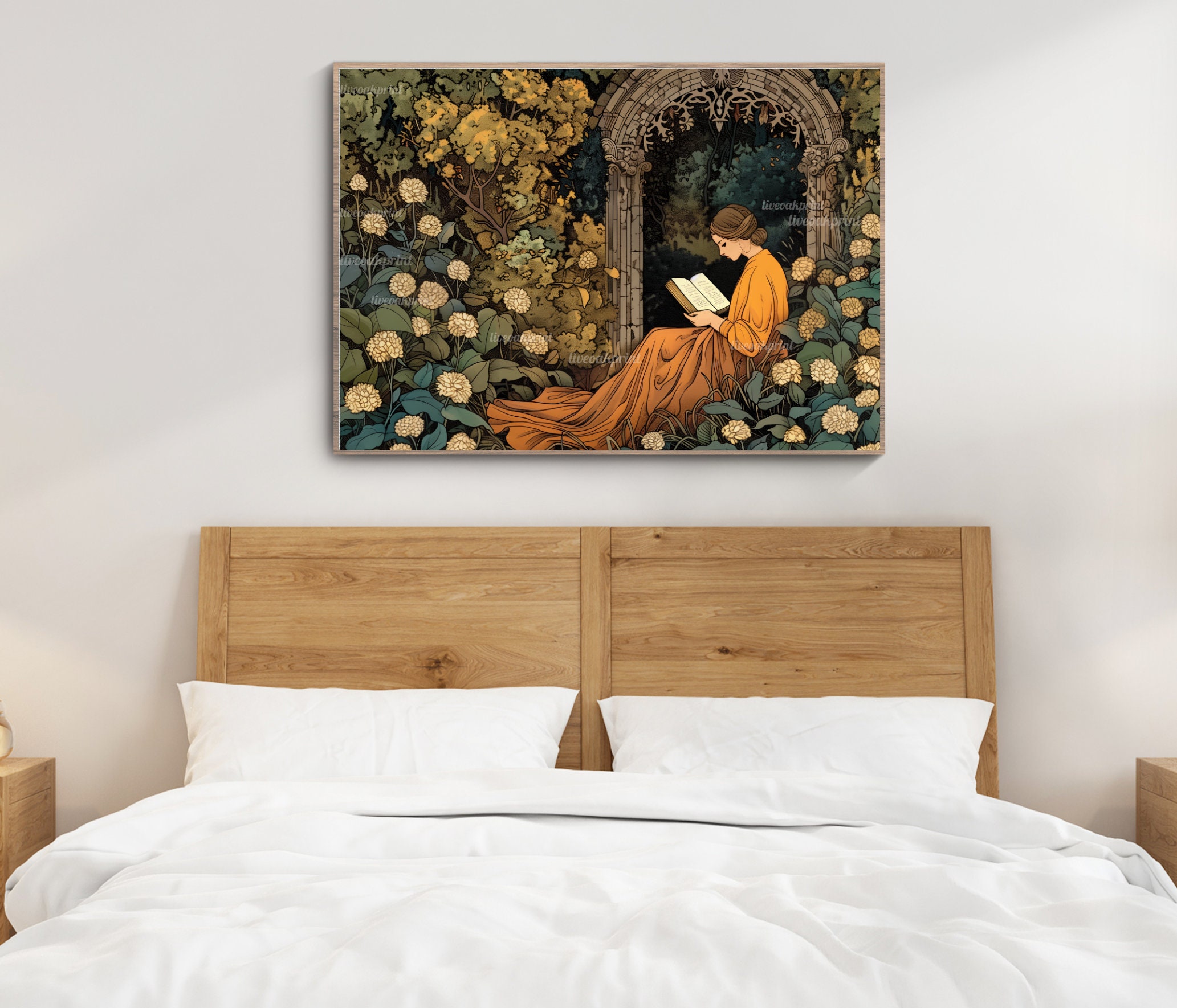 Woman Reading in Garden Wall Art – Cottagecore Fairycore Decor, Bookish ...