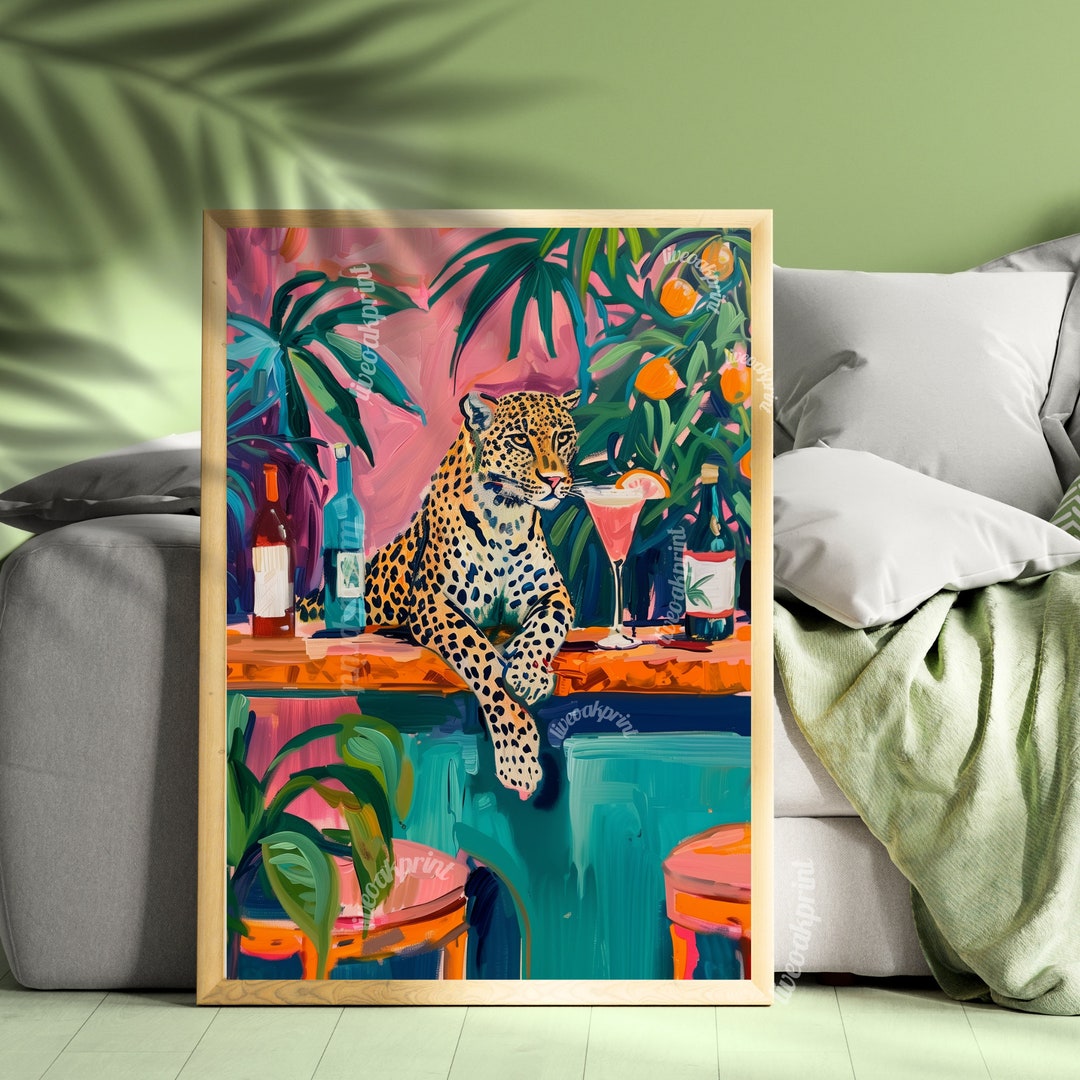 Cheetah Bartender - Cheetah Bar Cart Print - Leopard Kitchen ...