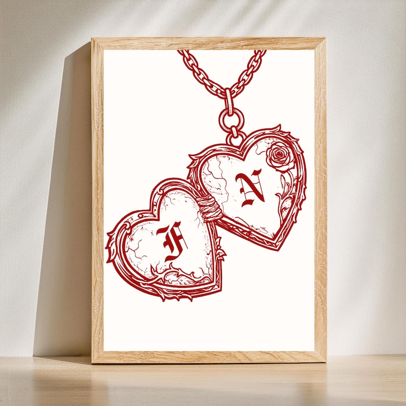 Gothic Couple Locket Print - Personalized Valentine Gift for Him Dark ...