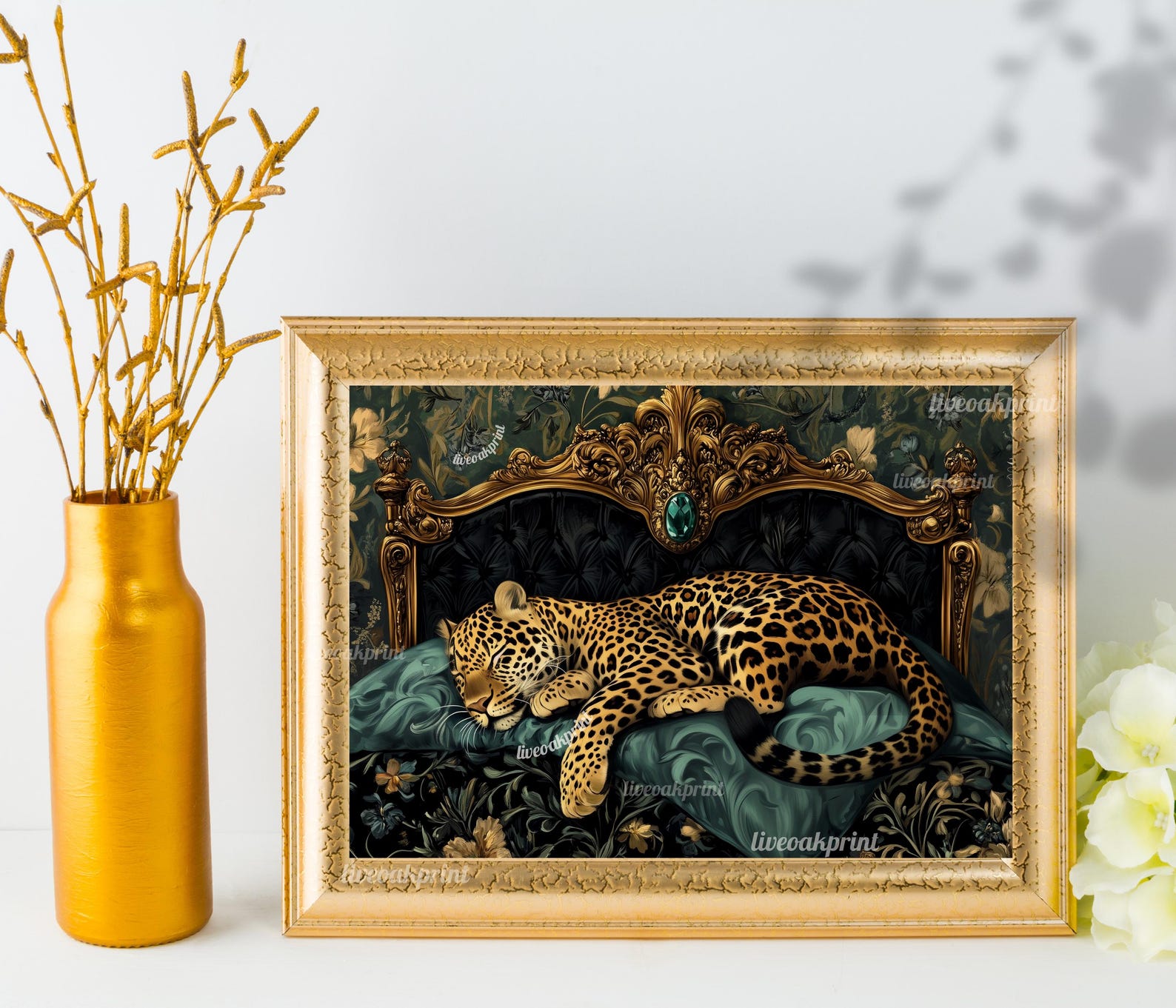 Emerald Green Leopard Wall Art - Moody Maximalist Decor - Whimsigoth ...